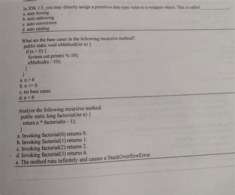 Solved In JDK You May Directly Assign A Primitive Data Chegg