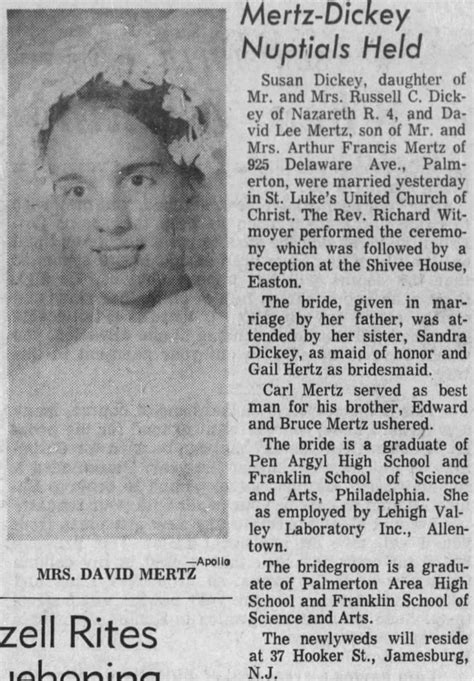 Wedding Of David Mertz And Susan Dickey 18 Oct 1969