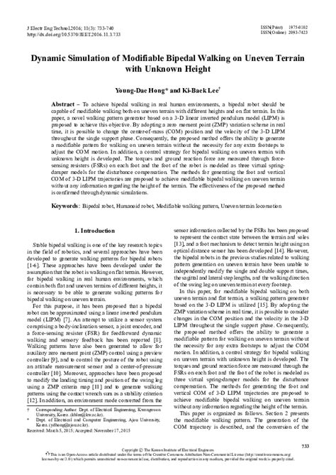 Pdf Dynamic Simulation Of Modifiable Bipedal Walking On Uneven Terrain With Unknown Height