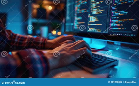 Programmer Immersed In Late Night Coding Session Aig Stock Photo