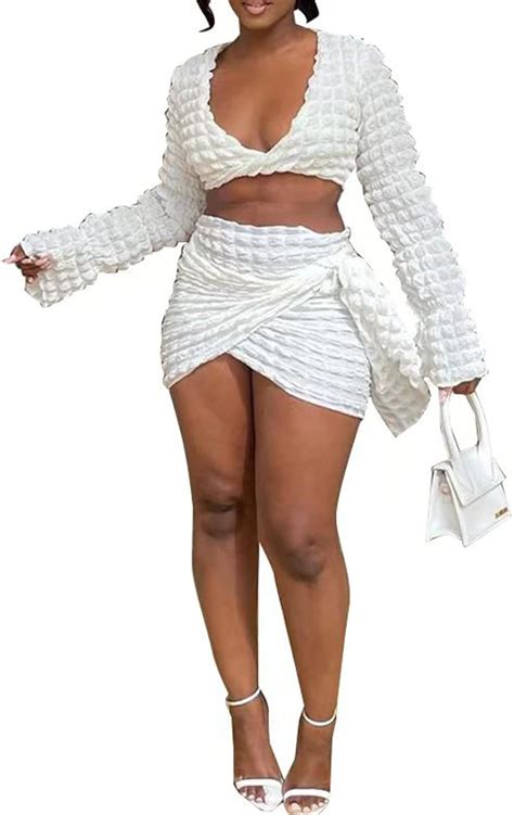 Womens Sexy 2 Pcs 3d Plaid Crop Tops Bodycon Skirts Cocktail Party