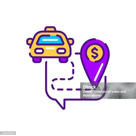 비용 택시 색상 라인 아이콘 온라인 모바일 응용 프로그램 주문 택시 서비스 웹 모바일 앱 프로모션을 위한 픽토그램 Ui Ux 디자인 요소 0명에 대한 스톡 벡터 아트 및