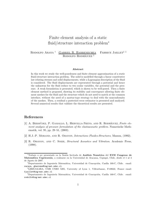 pdf finite element analysis of a static fluid structure interaction