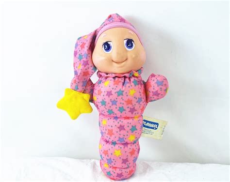 Vintage 1980s 80s Gloworm Glow Worm Toy Playskool Pink Star Hat Plush
