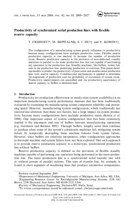 Pdf Productivity Of Synchronized Serial Production Lines With
