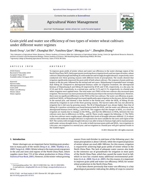 PDF Grain Yield And Water Use Efficiency Of Two Types Of Winter Wheat