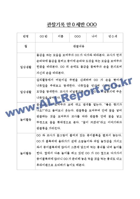 만0세 관찰기록 및 발달평가 24명 일상놀이 관찰일지 유아보육실습일지