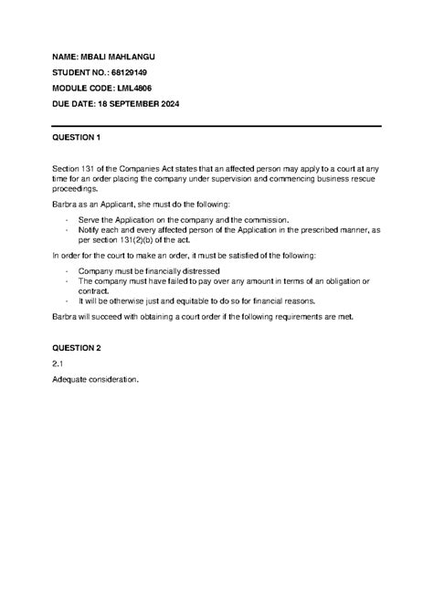 LML4806 Assignment 02 S2 NAME MBALI MAHLANGU Babe NO 68129149 MODULE CODE LML DUE DATE