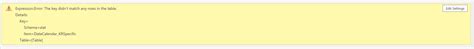 solved expression error the key didn t match any rows in