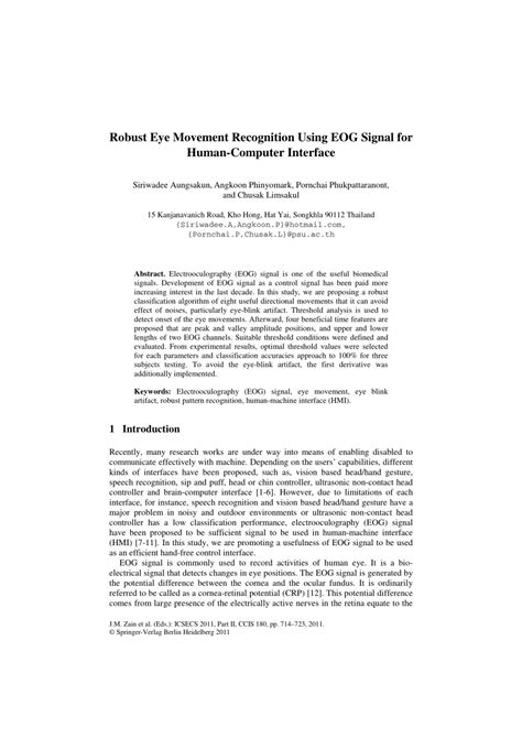 Pdf Robust Eye Movement Recognition Using Eog Signal For Human Computer Interface