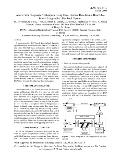 Pdf Accelerator Diagnostic Techniques Using Time Domain Data From A Bunch By Bunch