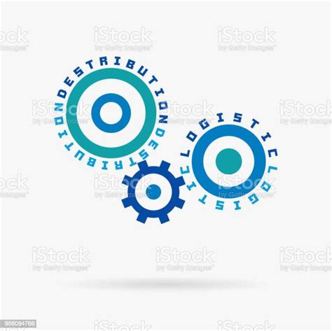 연결 된 기어 기어입니다 물류 및 Destribution 단어입니다 내장된 기어 Whith 텍스트입니다 배달 운송 서비스 아이디어를 전달 합니다 개념에 대한 스톡 벡터 아트