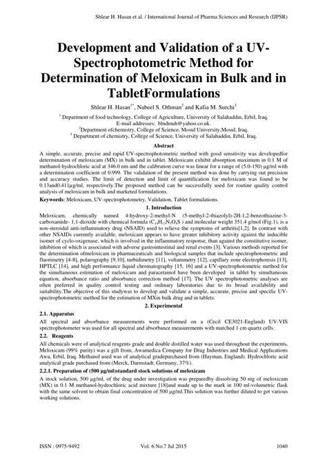 Pdf Development And Validation Of A Uv Spectrophotometric Method For Determination Of