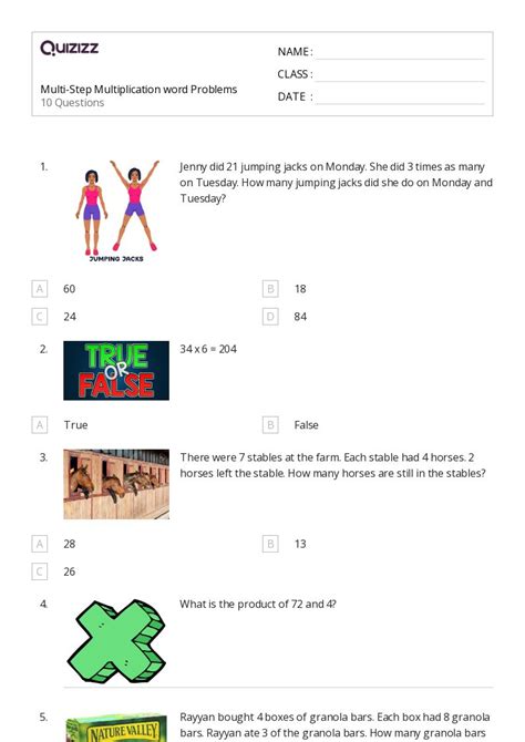 50 Multiplication Word Problems Worksheets For 4th Grade On Quizizz