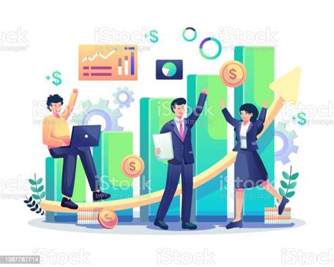 행복한 사람들의 성공과 함께 비즈니스 금융 성장 개념은 수익을 증가 투자 사업 개선 플랫 스타일 벡터 일러스트레이션 개념에 대한
