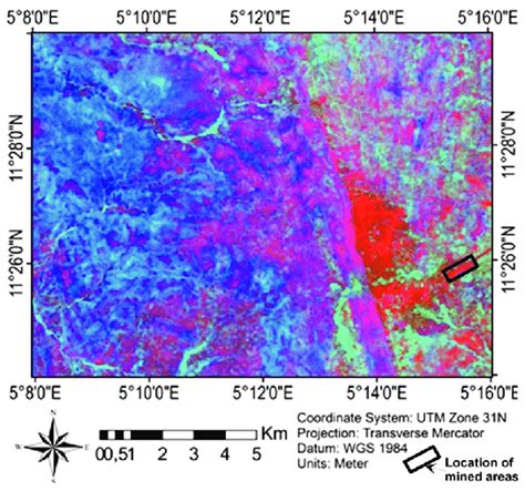 Landsat 8 Band Ratio For Rgb 4 2 5 6 6 7 Download Scientific Diagram