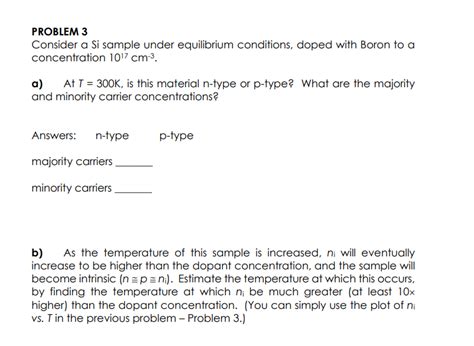 Solved Problem 3 Consider A Si Sample Under Equilibrium