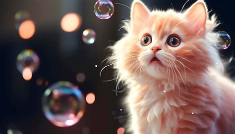 Premium Ai Image The Cat Looks At Soap Bubbles