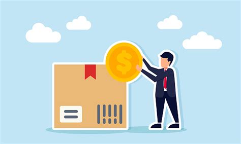 패키지 상자 옆에 달러 동전을 들고 있는 사업가 물류 사업의 이익과 매출액에 대한 그림 개발에 대한 스톡 벡터 아트 및 기타 이미지 개발 경제 계획 Istock