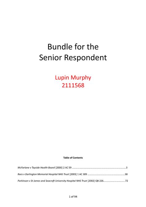 Mooting Bundle Tort Bundle For The Senior Respondent Lupin Murphy