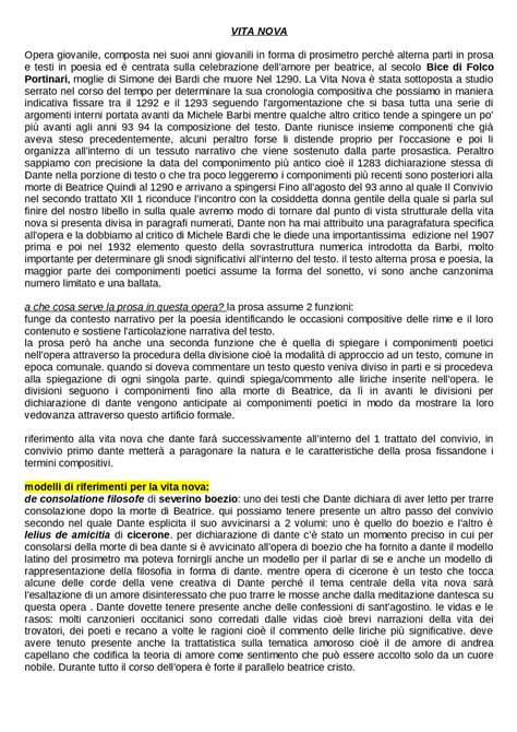 Appunti Della Vita Nova Di Dante Appunti Di Letteratura Italiana