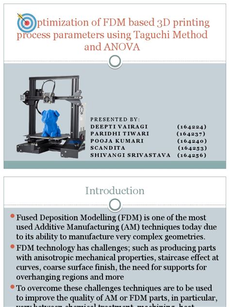 major project ppt on optimization of 3d printing process parameters
