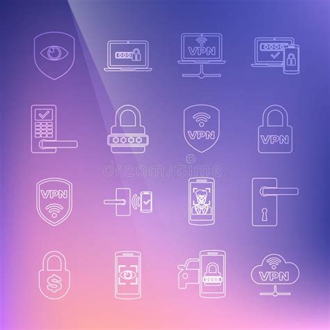 Computer Password Protection And Security Vector Icons Set Cyber Computer Network Business Data