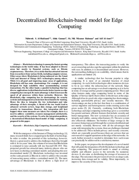 Pdf Decentralized Blockchain Based Model For Edge Computing