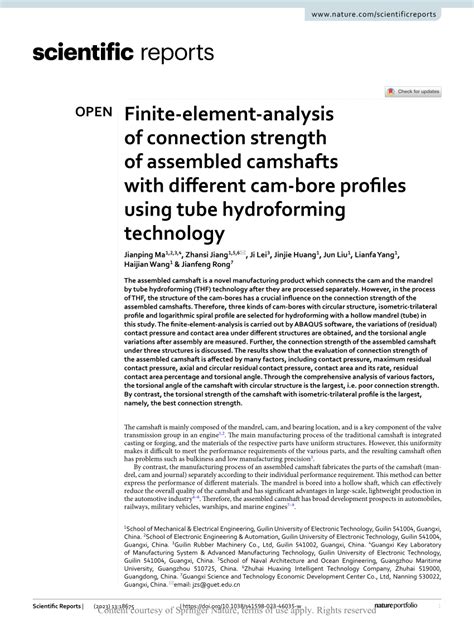 Pdf Finite Element Analysis Of Connection Strength Of Assembled Camshafts With Different Cam