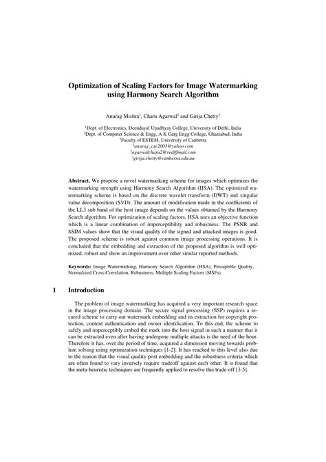Pdf Optimization Of Scaling Factors For Image Watermarking Using