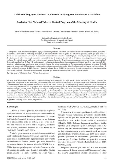 Pdf Análise Do Programa Nacional De Controle Do Tabagismo Do