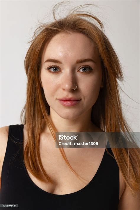Closeup Portrait Of Young Beautiful Girl Without Makeup Isolated Over