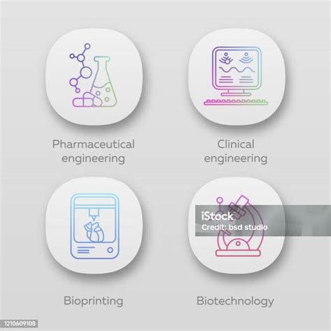 生物工程應用圖示設置製藥和臨床工程生物印刷生物技術ui Ux 使用者介面web 或移動應用程式向量隔離插圖向量圖形及更多立體圖片 Istock