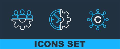 라인 카피라이팅 네트워크 프로젝트 팀 베이스 시계 및 톱니바퀴 아이콘을 설정합니다 벡터 개념에 대한 스톡 벡터 아트 및 기타 이미지 Istock