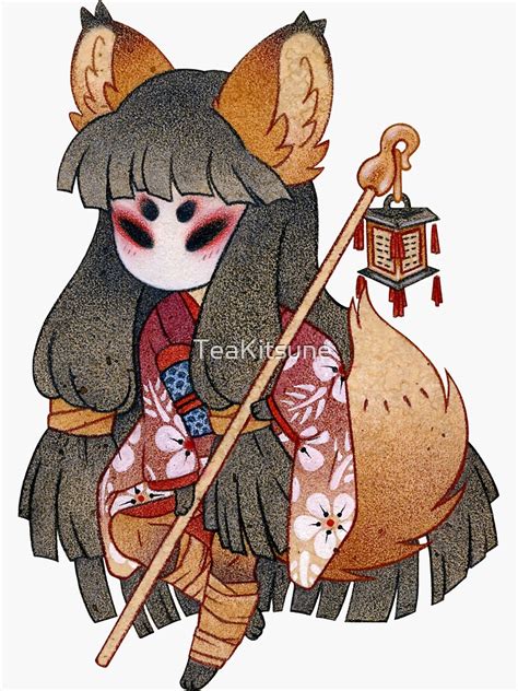 Mysterious Fox Girl Kitsune Yokai Teakitsune Sticker For Sale By Teakitsune Redbubble