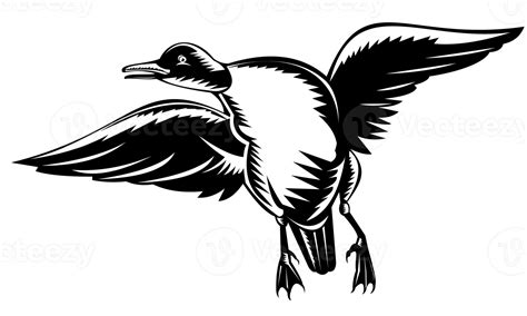 Duck Flying Done In Woodcut Style 13761340 Png