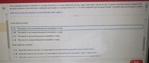 Solved The Acceptable Level For Insect Filth In A Certain Chegg