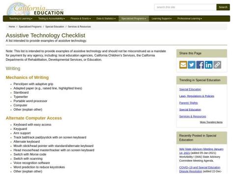 Assistive Technology Checklist Resources California Educators