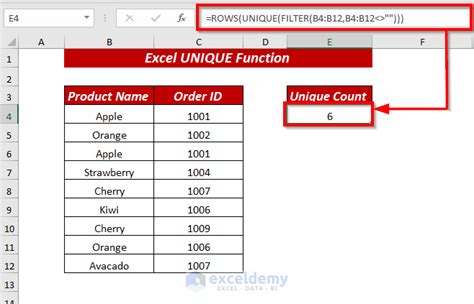 how to use the excel unique function to extract unique values 20