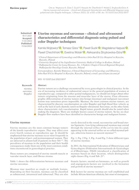 Pdf Uterine Myomas And Sarcomas Clinical And Ultrasound