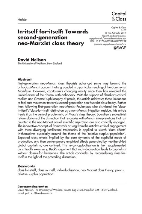Pdf In Itself For Itself Towards Second Generation Neo Marxist Class