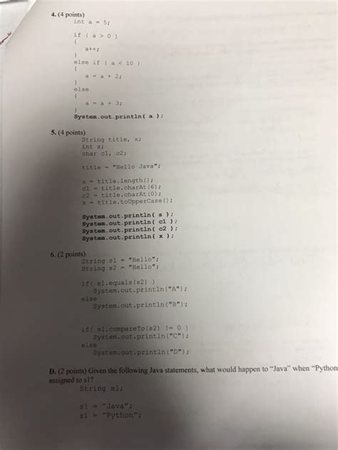 Solved 4 4 Points Int A 5 If A0 Ai Else If T A 10