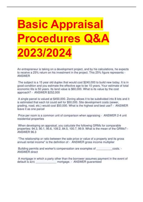 Basic Appraisal Procedures Qanda 20232024 Basic Appraisal Procedures Stuvia Us