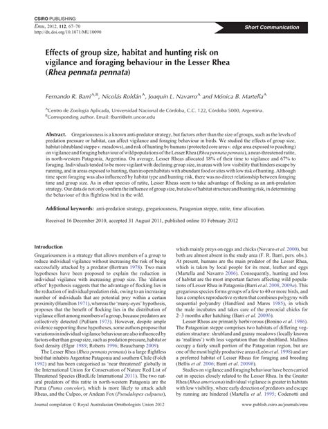Pdf Effects Of Group Size Habitat And Hunting Risk On Vigilance And Foraging Behaviour In The