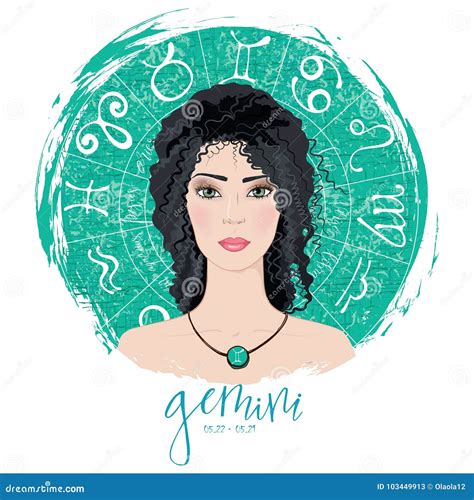 Zodiac Signs Gemini In Image Of Beauty Girl Stock Vector Illustration