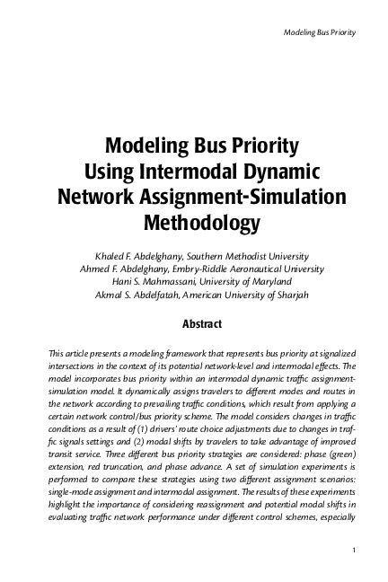 Pdf Modeling Bus Priority Using Intermodal Dynamic Network Assignment