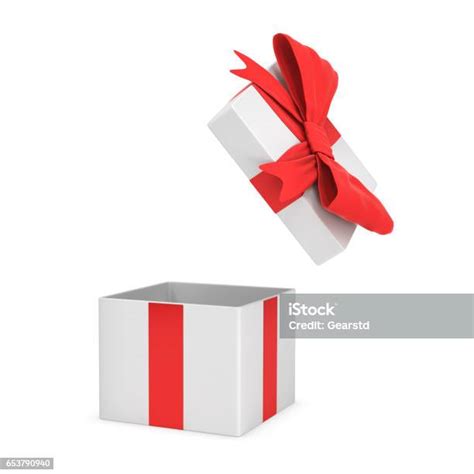 화이트 오픈 선물 상자의 3d 렌더링 흰색 바탕에 빨간 리본 묶어 0명에 대한 스톡 사진 및 기타 이미지 0명 3차원 형태 디지털 생성 이미지 Istock