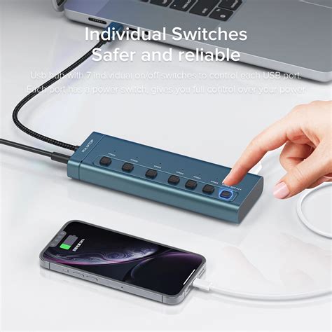 Pulwtop 7 In 1 Powered Usb Hub 3x Usba 3 0 Data Ports And 4x Usb C Dat