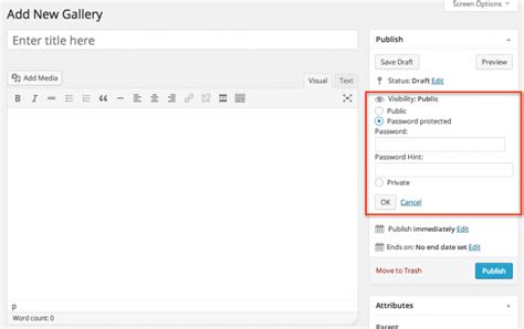 Help And How To Create A Password Protected Gallery