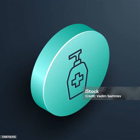 검은 색 배경에 분리 디스펜서 아이콘액체 항균 비누의 등색 라인 병 살 균 소독 위생 스킨 케어 청록색 원 버튼 벡터 건강관리와 의술에 대한 스톡 벡터 아트 및 기타 이미지